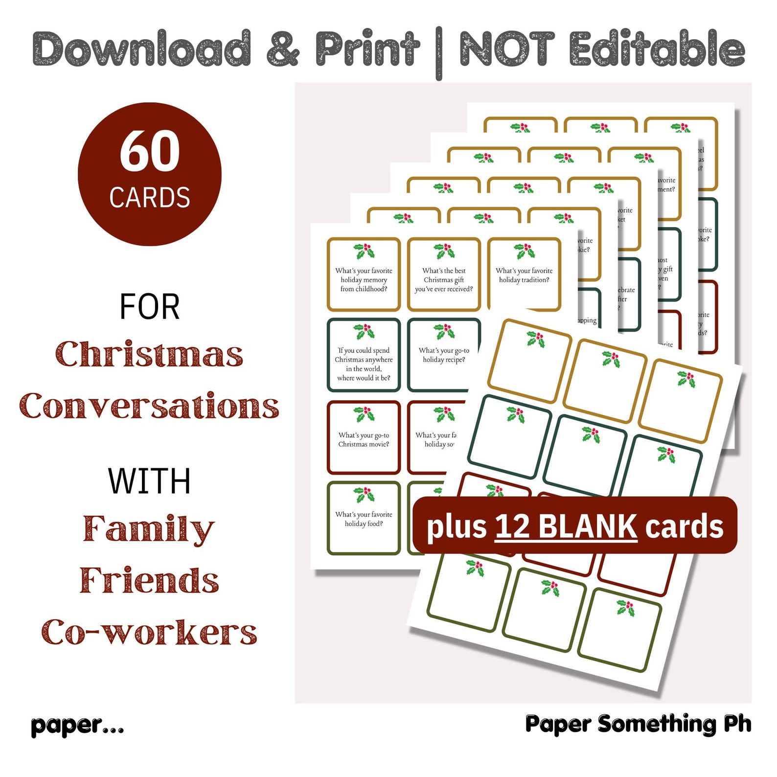 Christmas Conversation Cards, Conversation Starter, Christmas ...