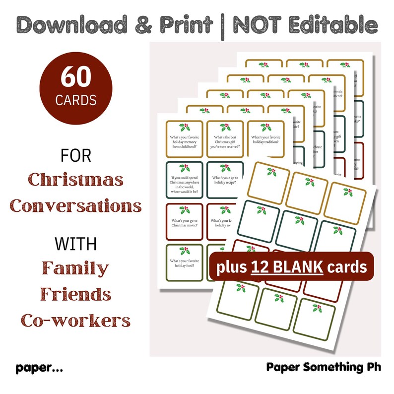 Christmas Conversation Cards, Conversation Starter, Christmas ...