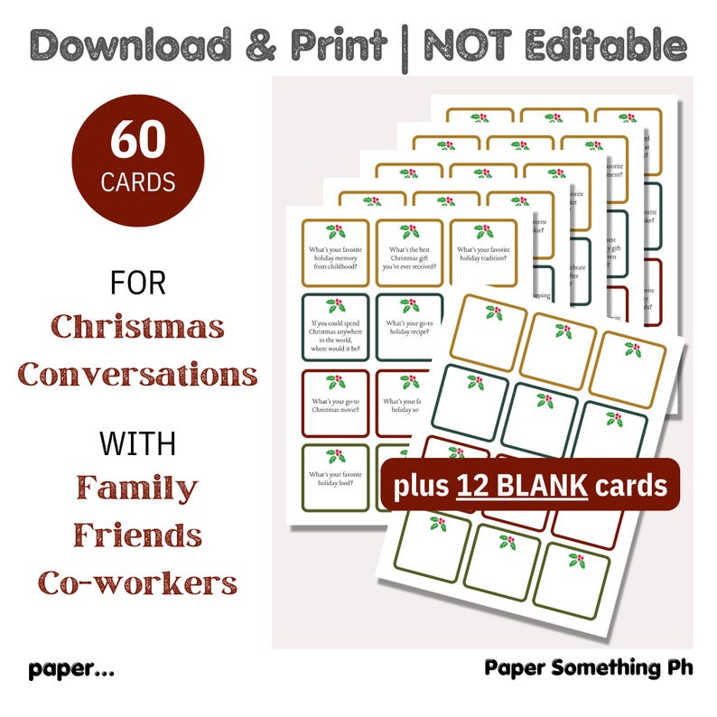 Christmas Conversation Cards, Conversation Starter, Christmas ...