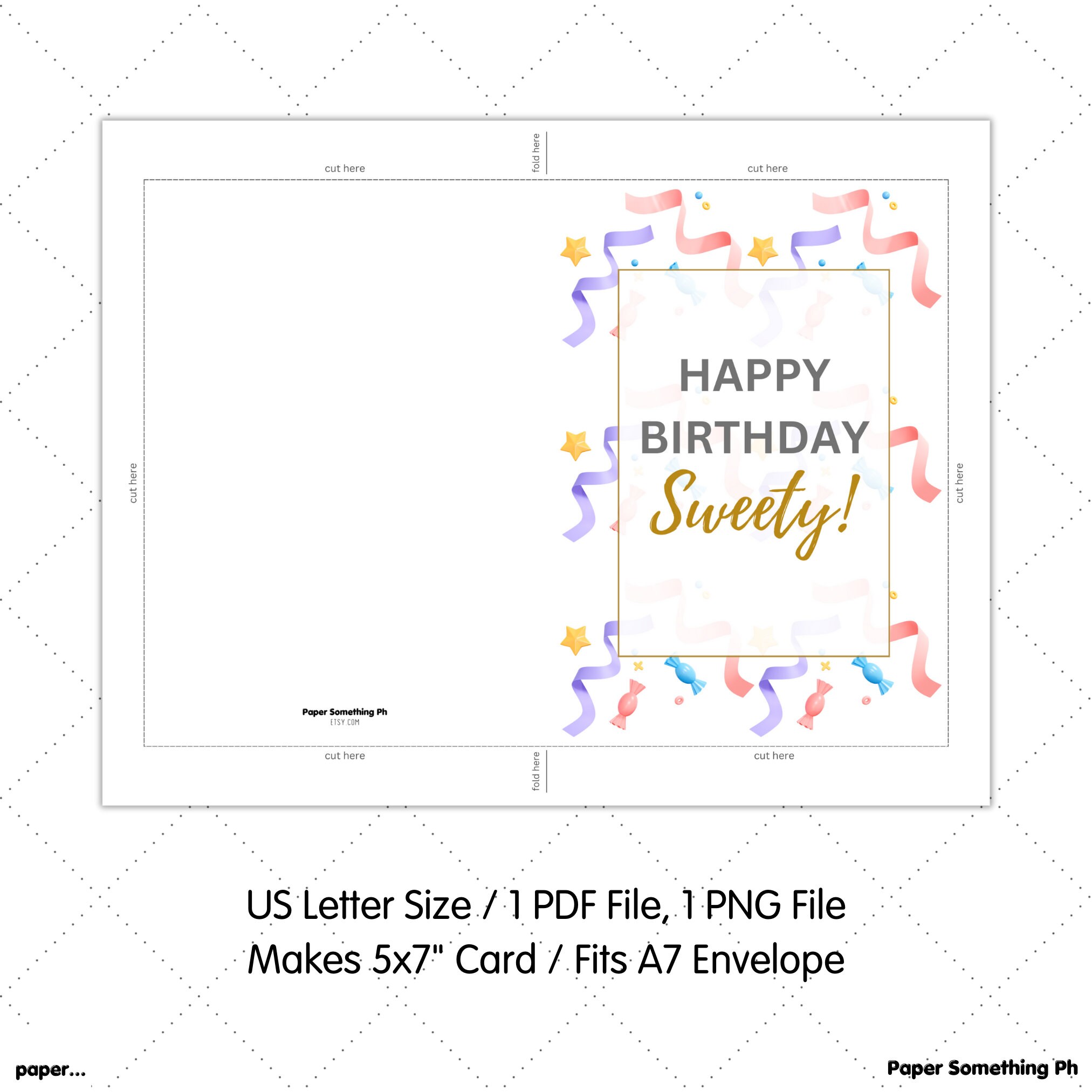 Happy Birthday Sweety Printable Greeting Card With Sweet Candy and ...