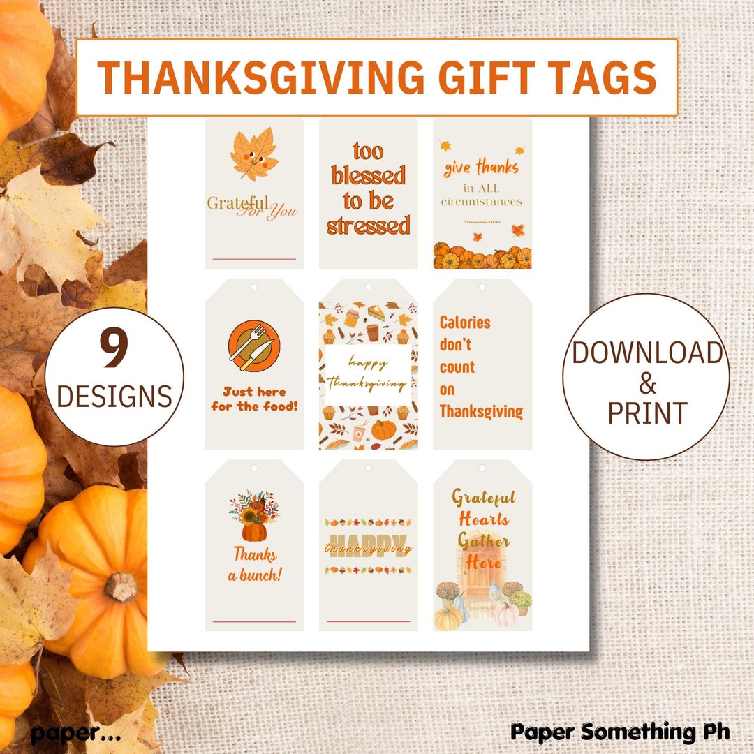 Thanksgiving Gift Tag Printable, Thanksgiving Labels, Thankful Tags ...