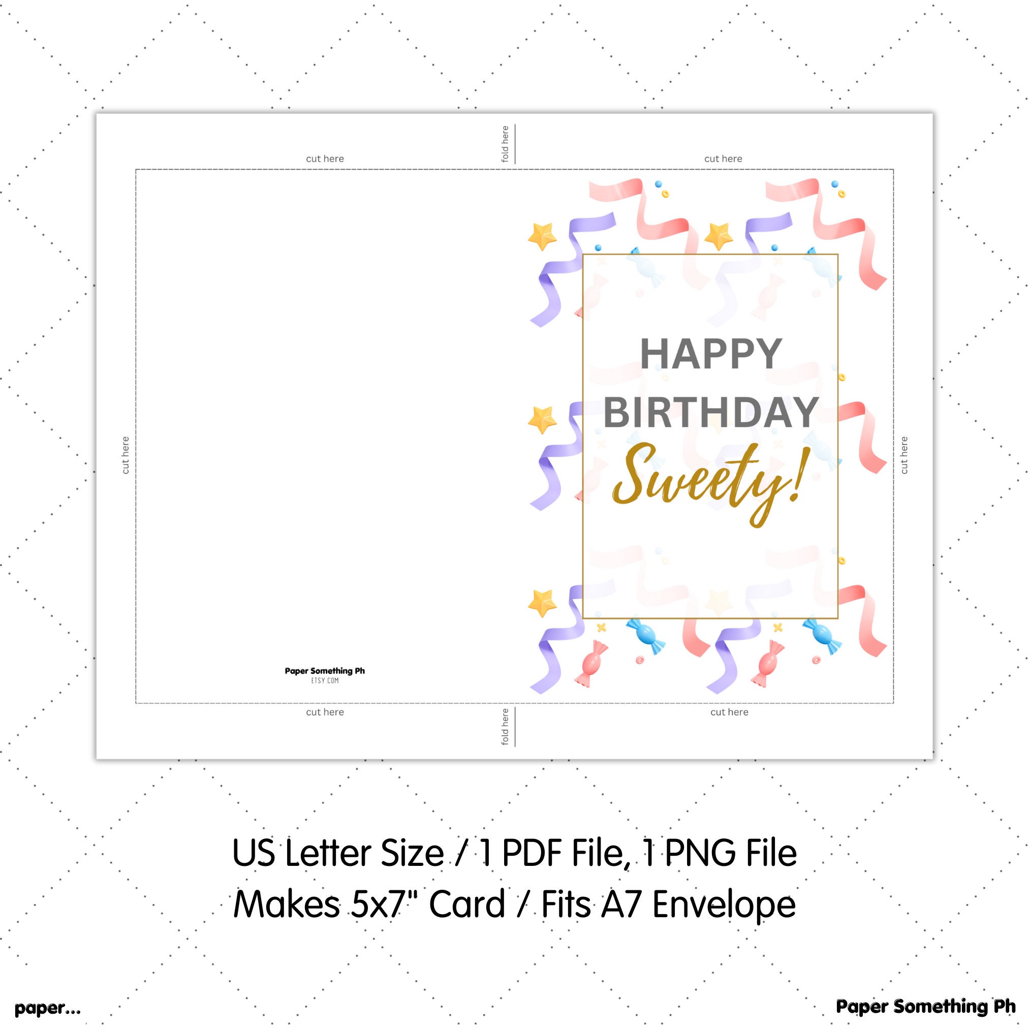 Happy Birthday Sweety Printable Greeting Card With Sweet Candy and ...