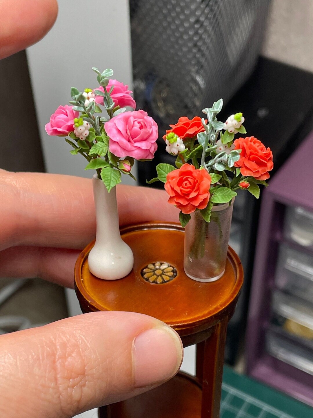 Miniature Bouquet of Roses pink or Red - Etsy