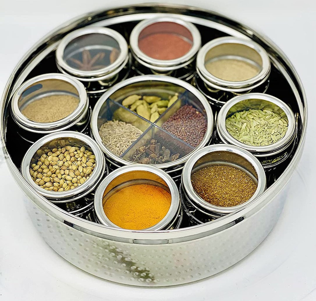 Indian Spice Box With Individual Containers Spice Box Stainless Steel ...
