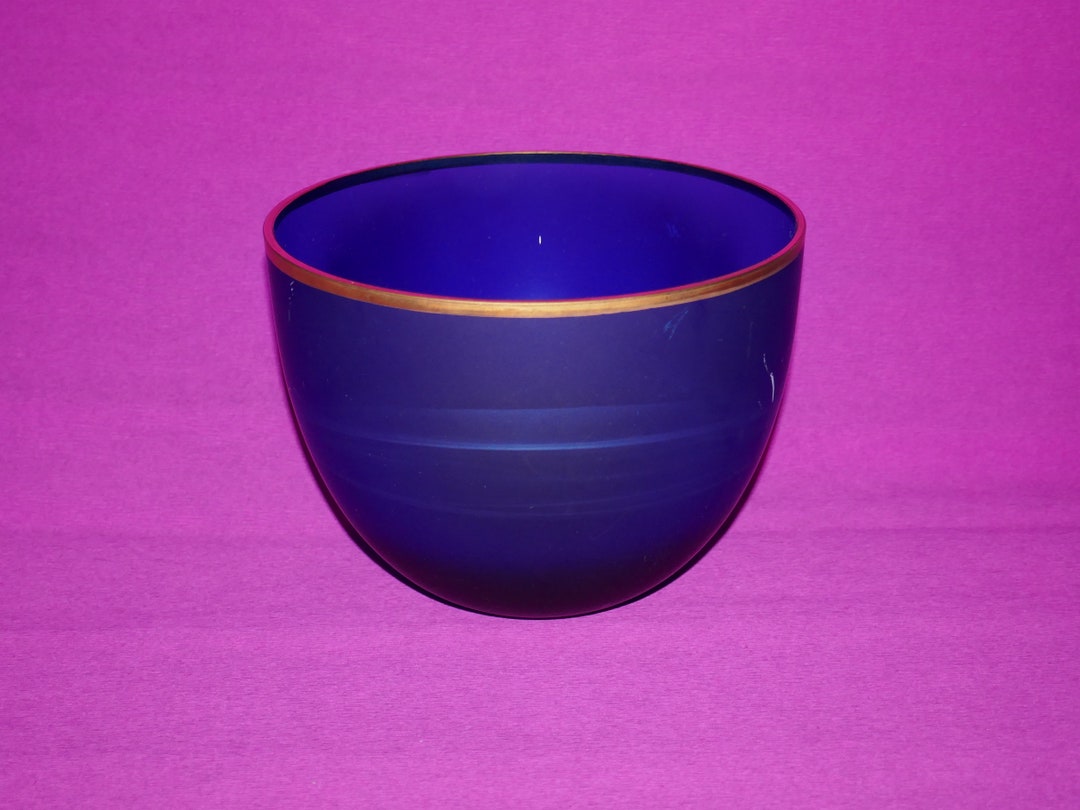 Blue Glass Bowl With Golden Rim Art Glass From Germany Etsy