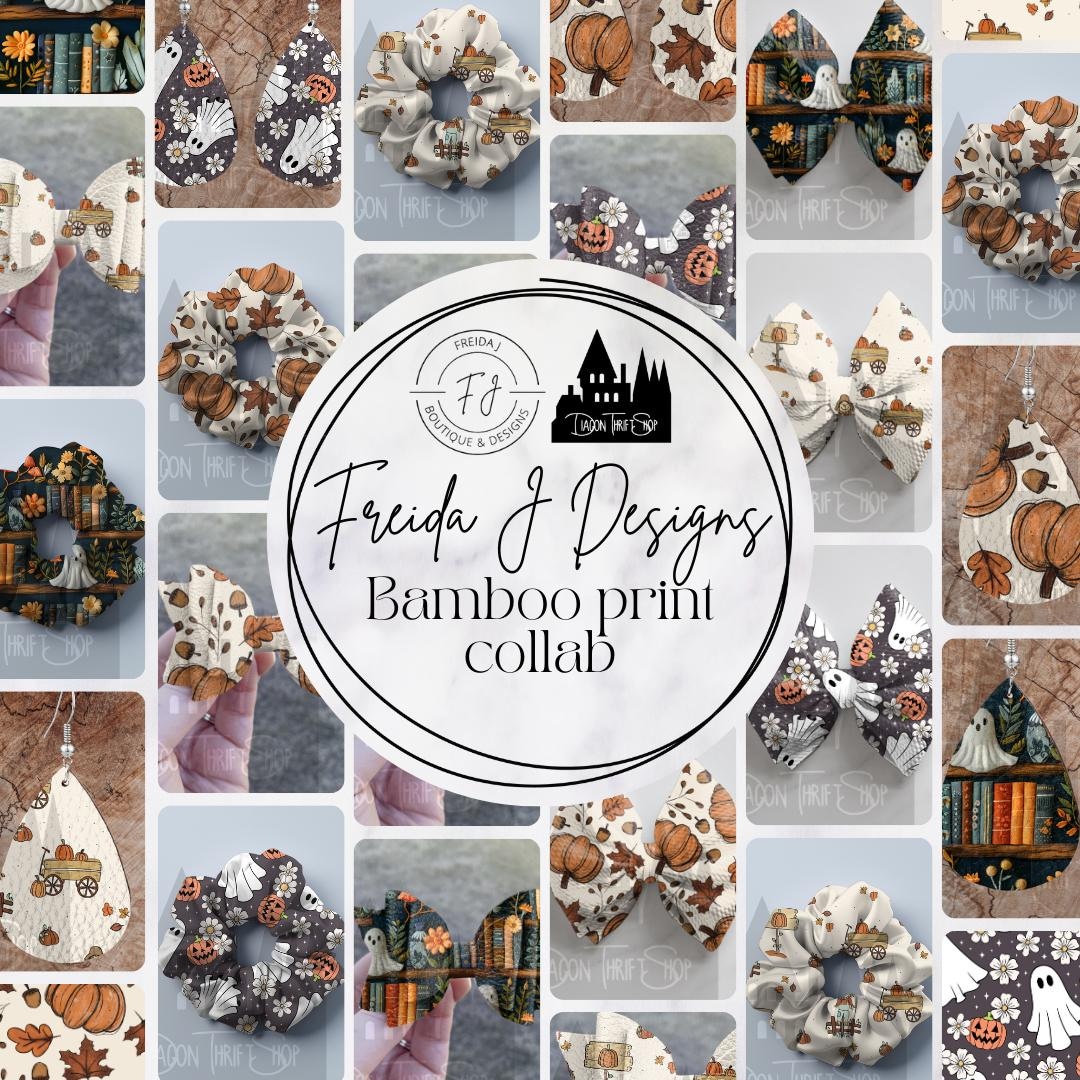 Freida J Designs Bamboo Print Collab - Scrunchies, Bows, and Earrings ...