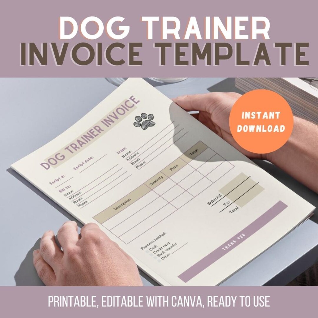 Invoice Receipt Template Dog Trainer Customizable Editable on Canva ...