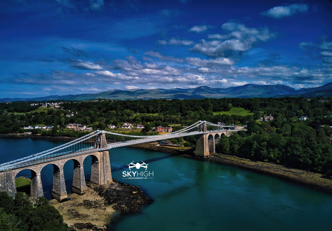 Menai Bridge Aerial Print . Anglesey Print . North Wales Print . Menai ...
