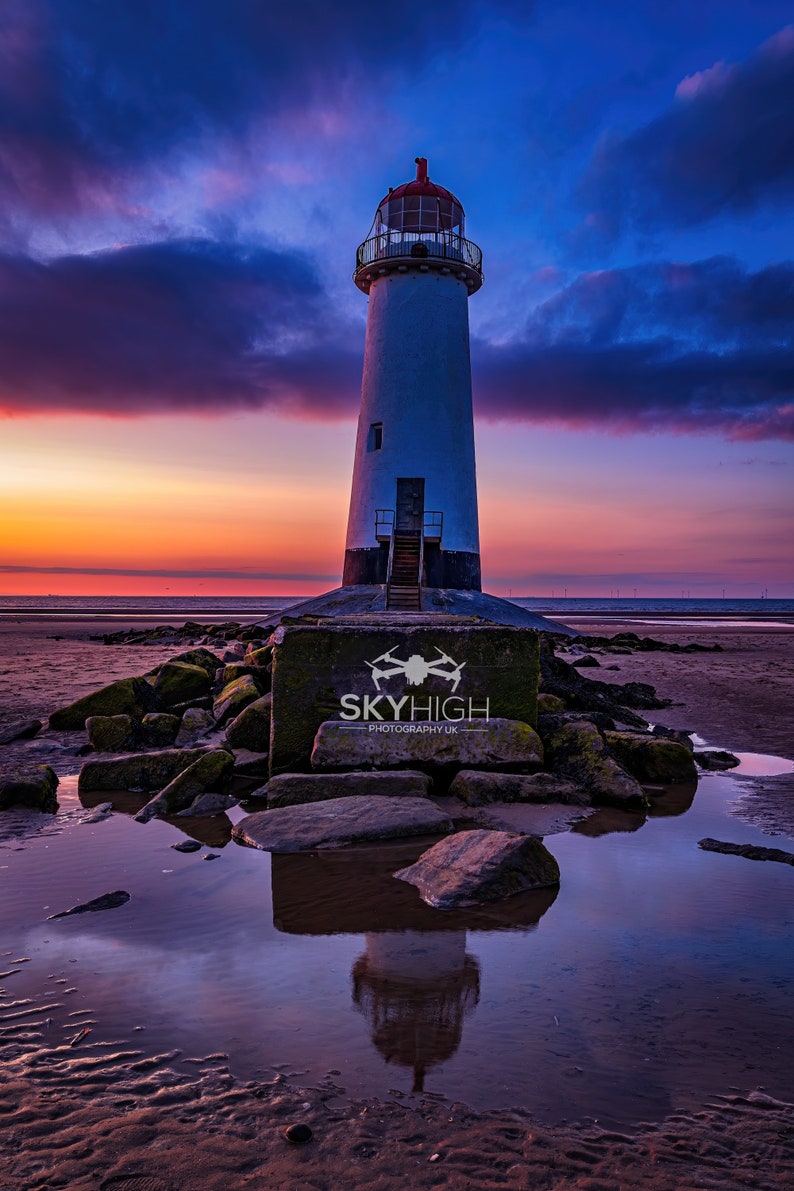 Talacre Beach Lighthouse , Sunset Print . Talacre Print, North Wales ...