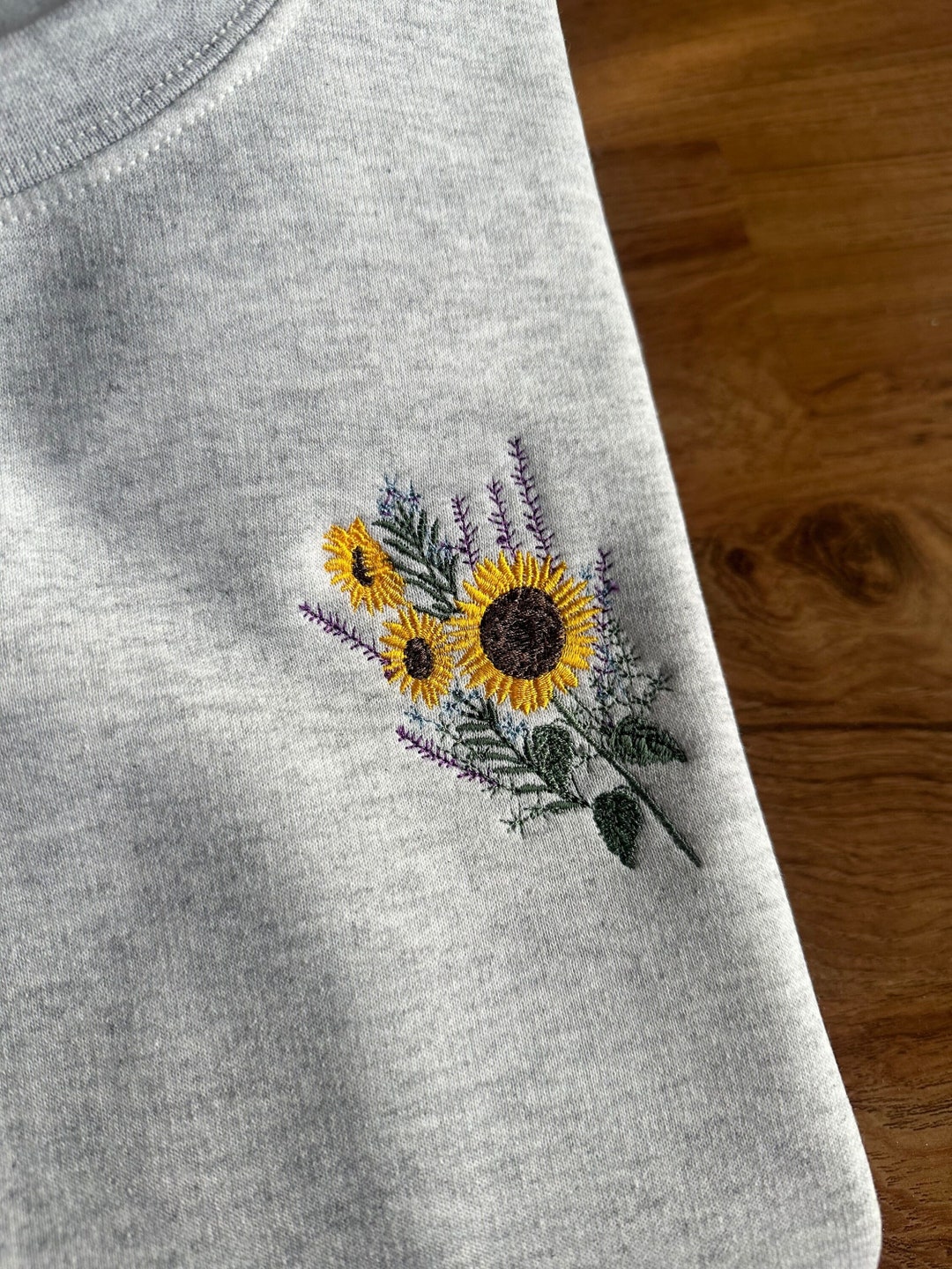 Round Neck Bundle Sunflower Lavender Embroidered Sweatshirt, Custom ...