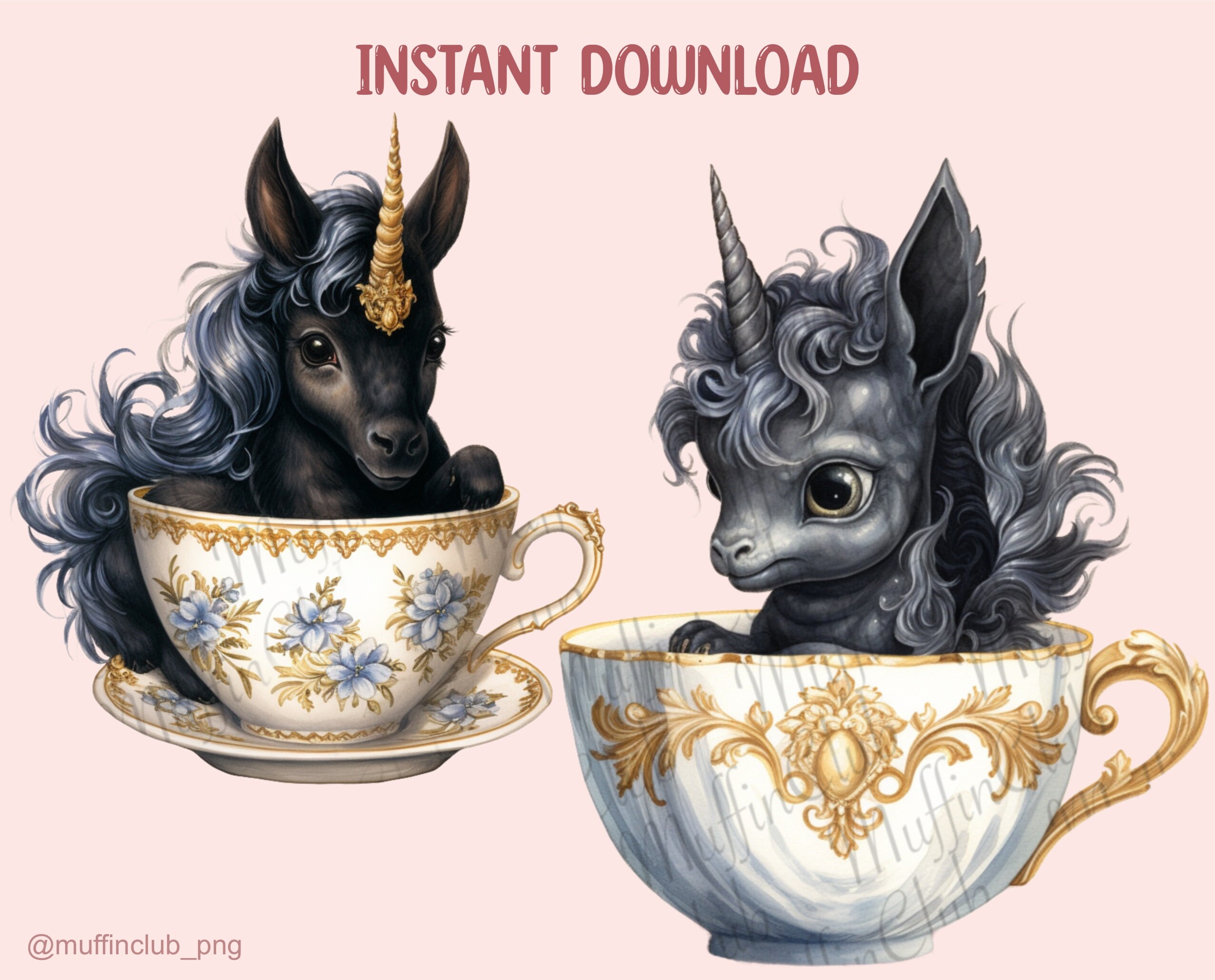 Watercolour Black Unicorn Clipart Fairytale Horses PNG - Etsy