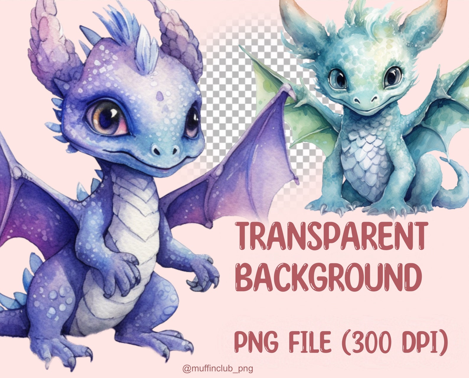 Watercolour Cold Dragons Clipart, Fairytale Dragons PNG Digital Image ...