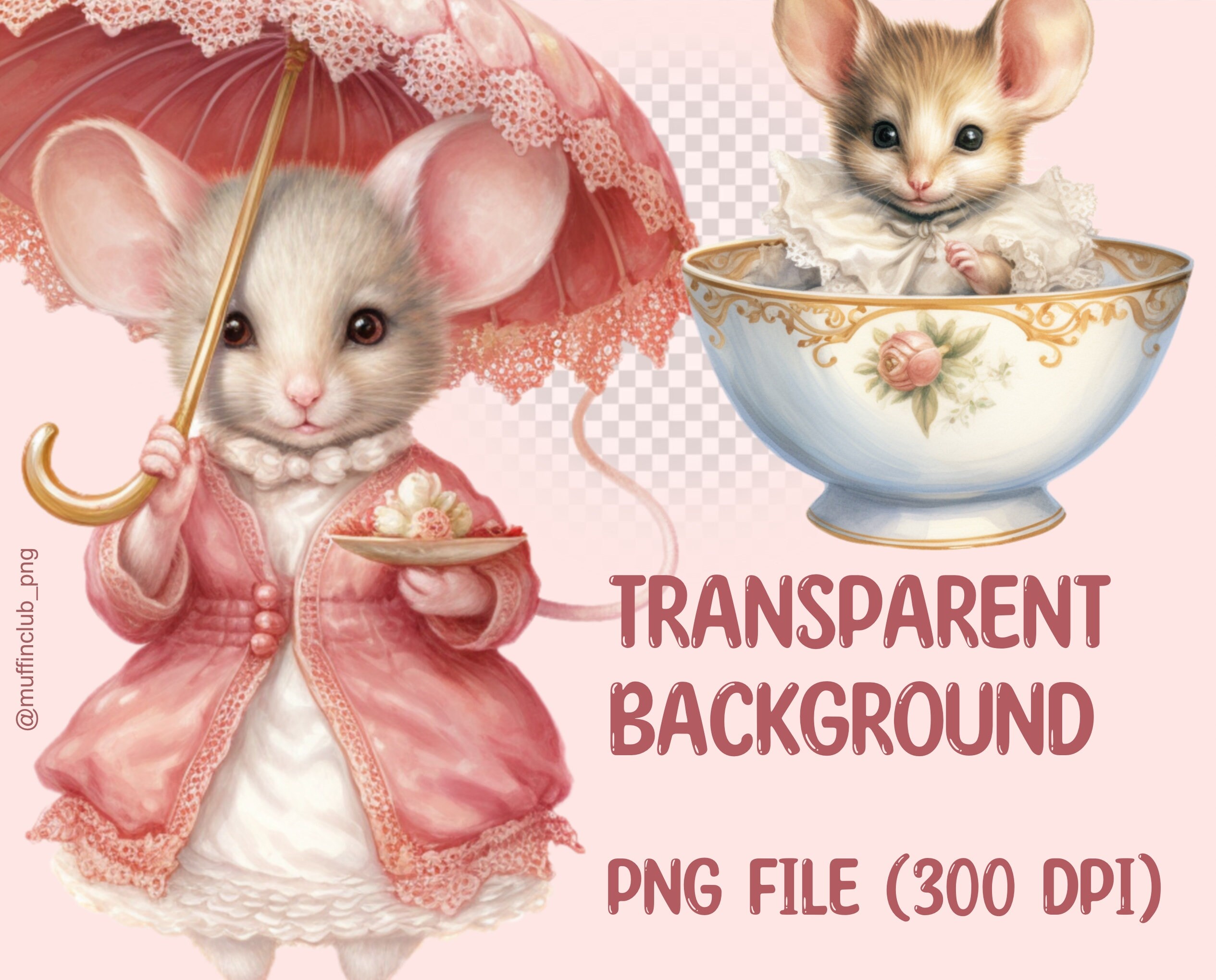 Watercolour Little Pink Mouse Clipart, Fairytale Mice PNG Digital Image ...