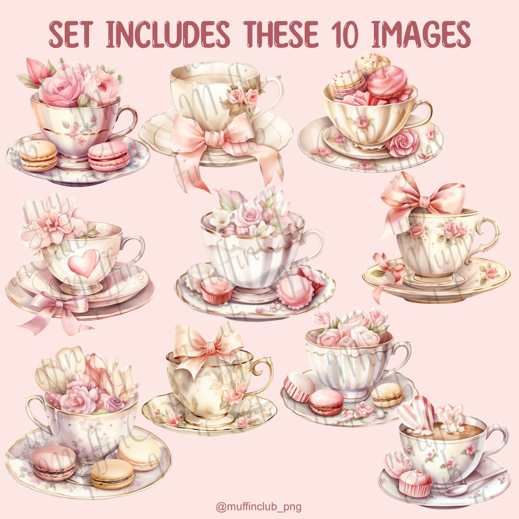 Watercolour Cups With Sweets Clipart, Valentines PNG Digital Image ...