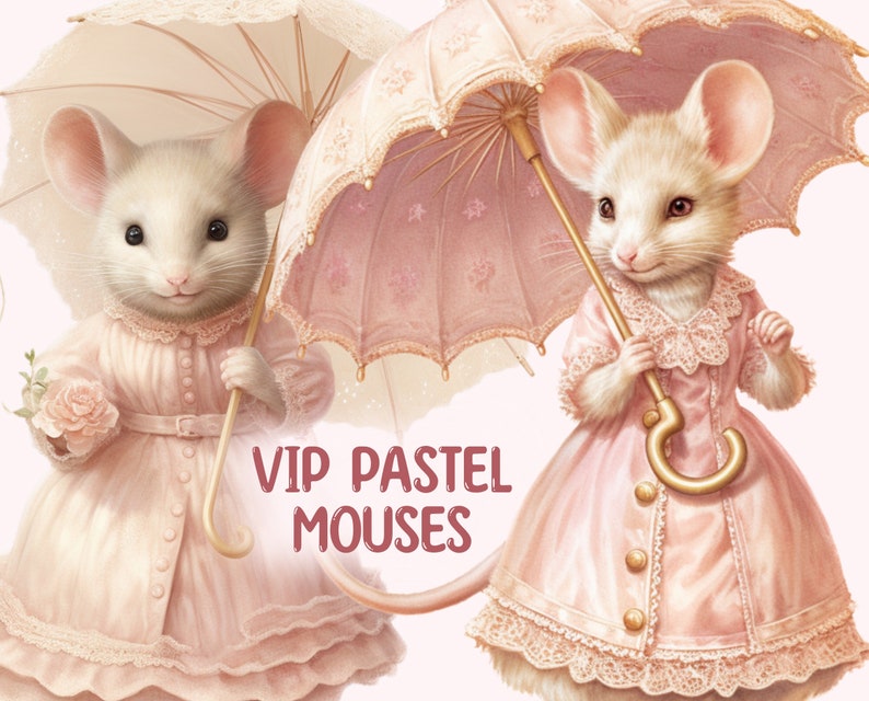 Watercolour Pink Mouses Clipart, Fairytale Mouse PNG Digital Image ...