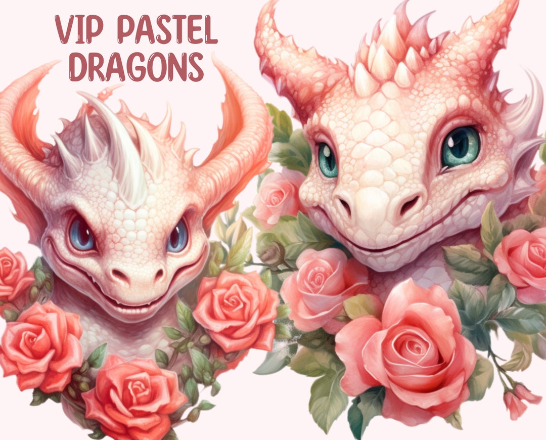 Watercolour Pastel Dragons Clipart, Fairytale Baby Dragon PNG Digital ...