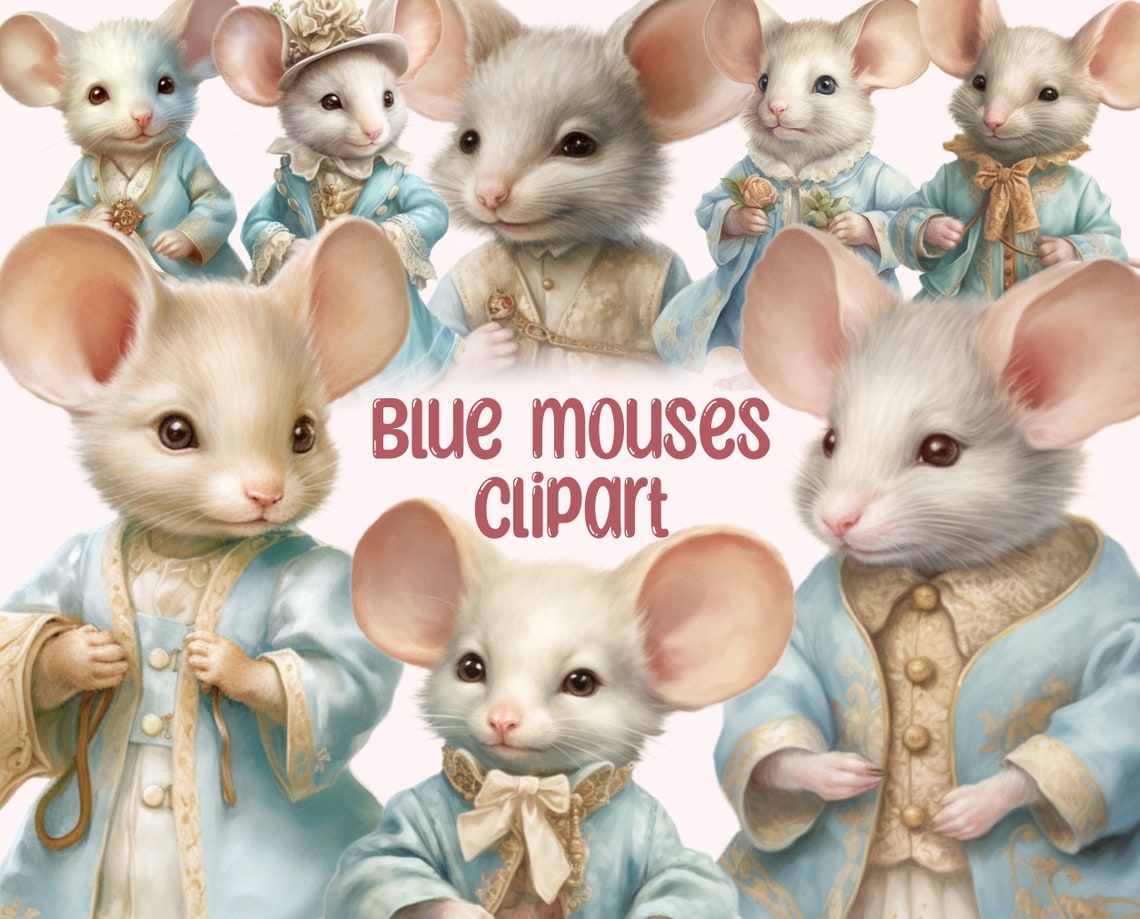 Watercolour Little Blue Mouse Clipart - Fairytale Mice PNG Digital ...