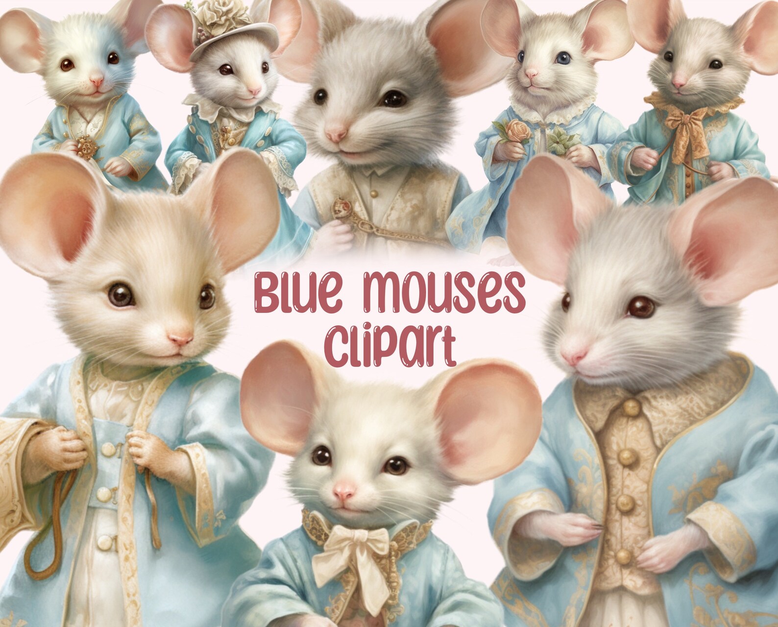 Watercolour Little Blue Mouse Clipart - Fairytale Mice PNG Digital ...