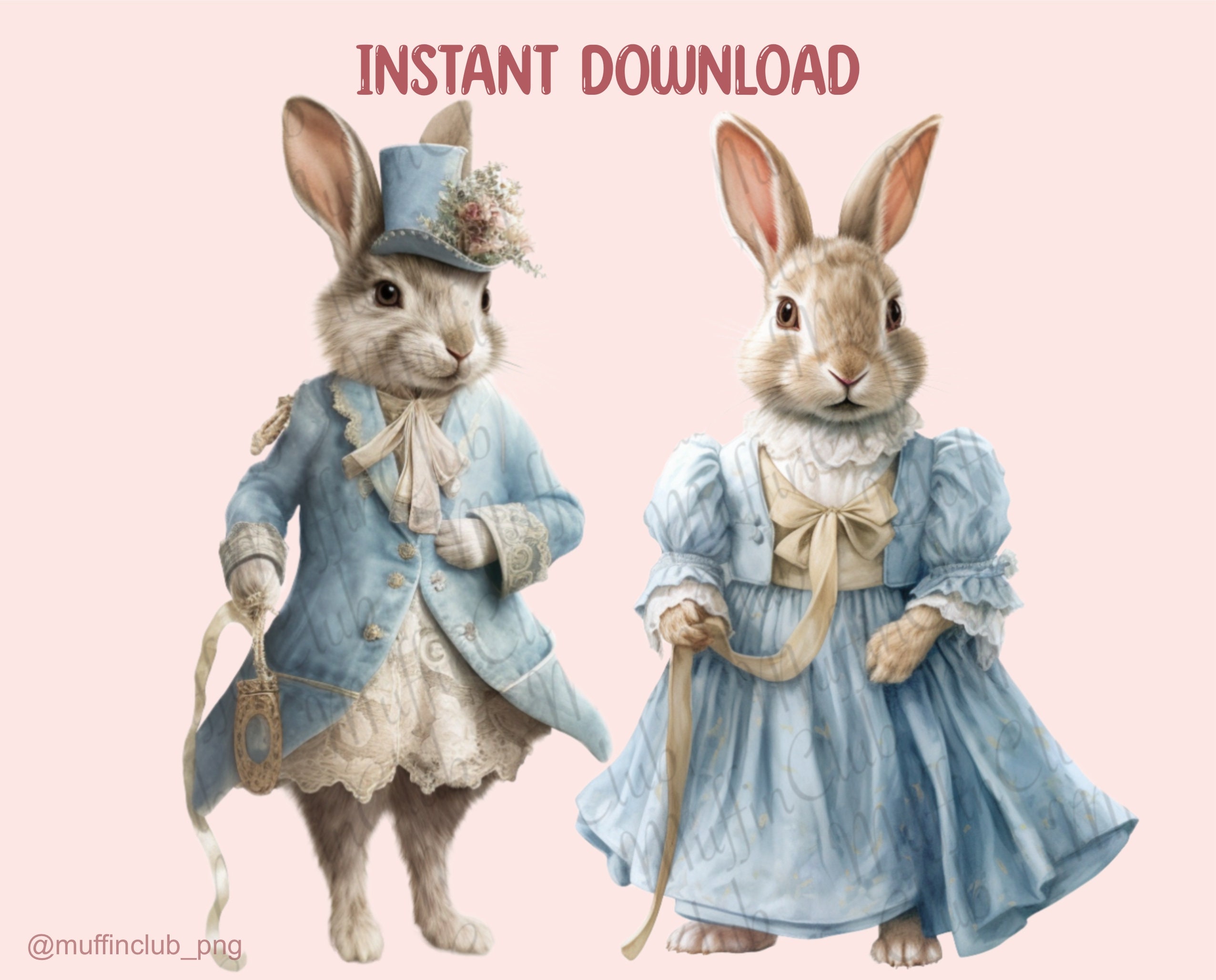 Watercolour Blue Rabbits Clipart Fairytale Bunny PNG Digital - Etsy