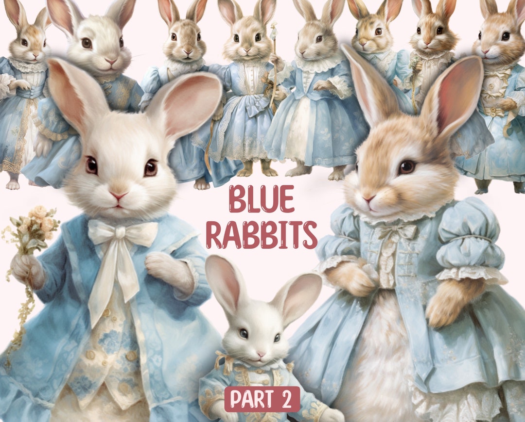Watercolour Blue Rabbits Clipart, Fairytale Bunny PNG Digital Image ...