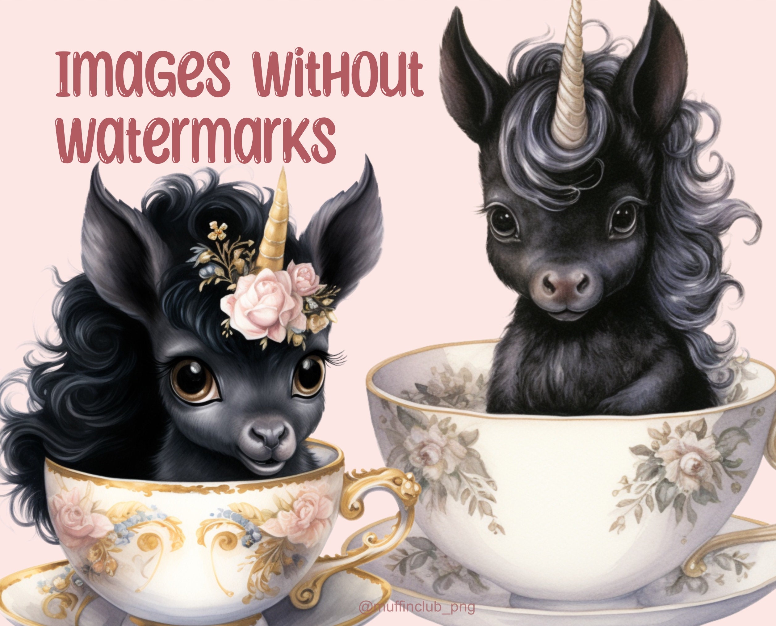 Watercolour Black Unicorn Clipart Fairytale Horses PNG - Etsy