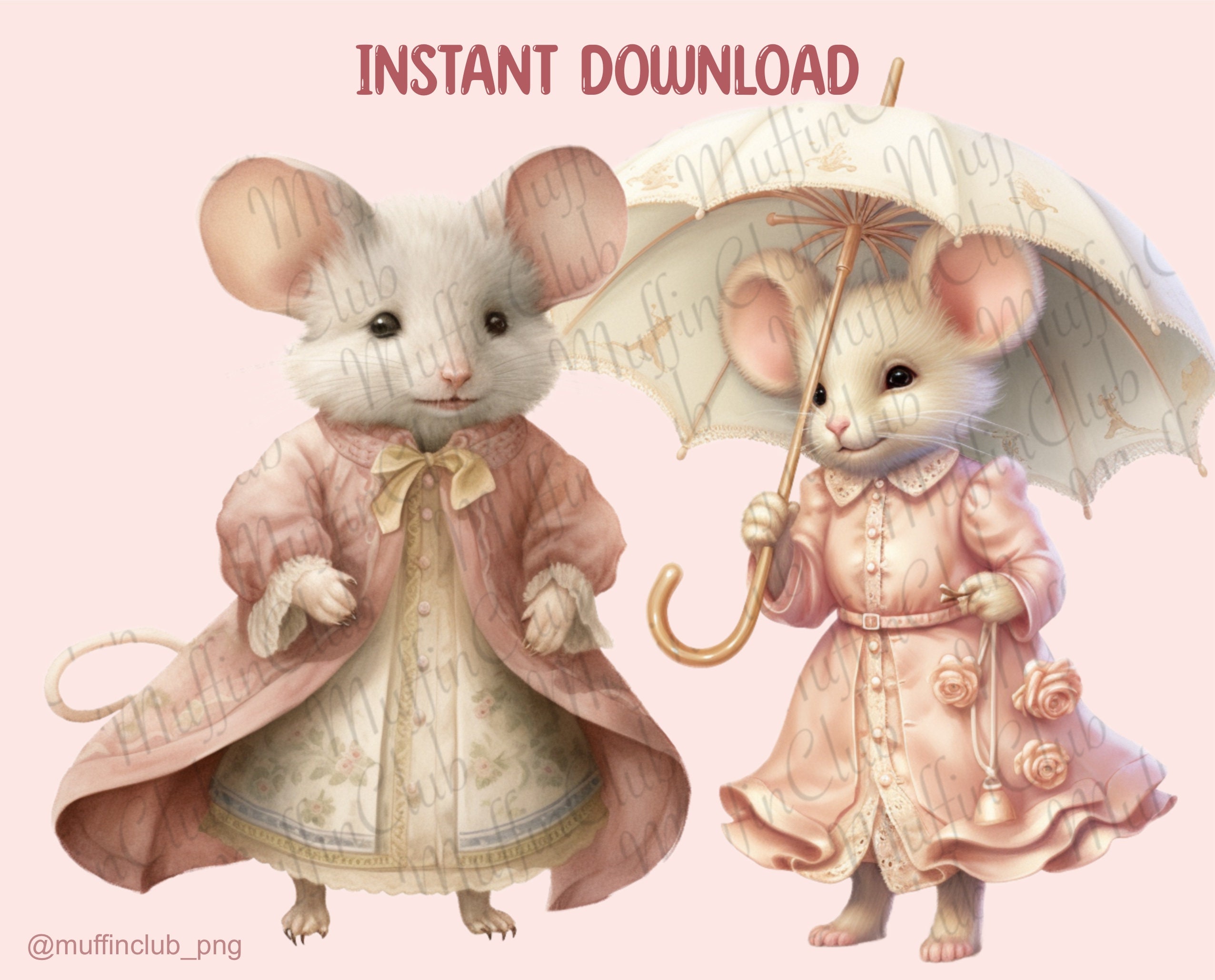 Watercolour Pink Mouses Clipart, Vintage Mouse PNG Digital Image ...