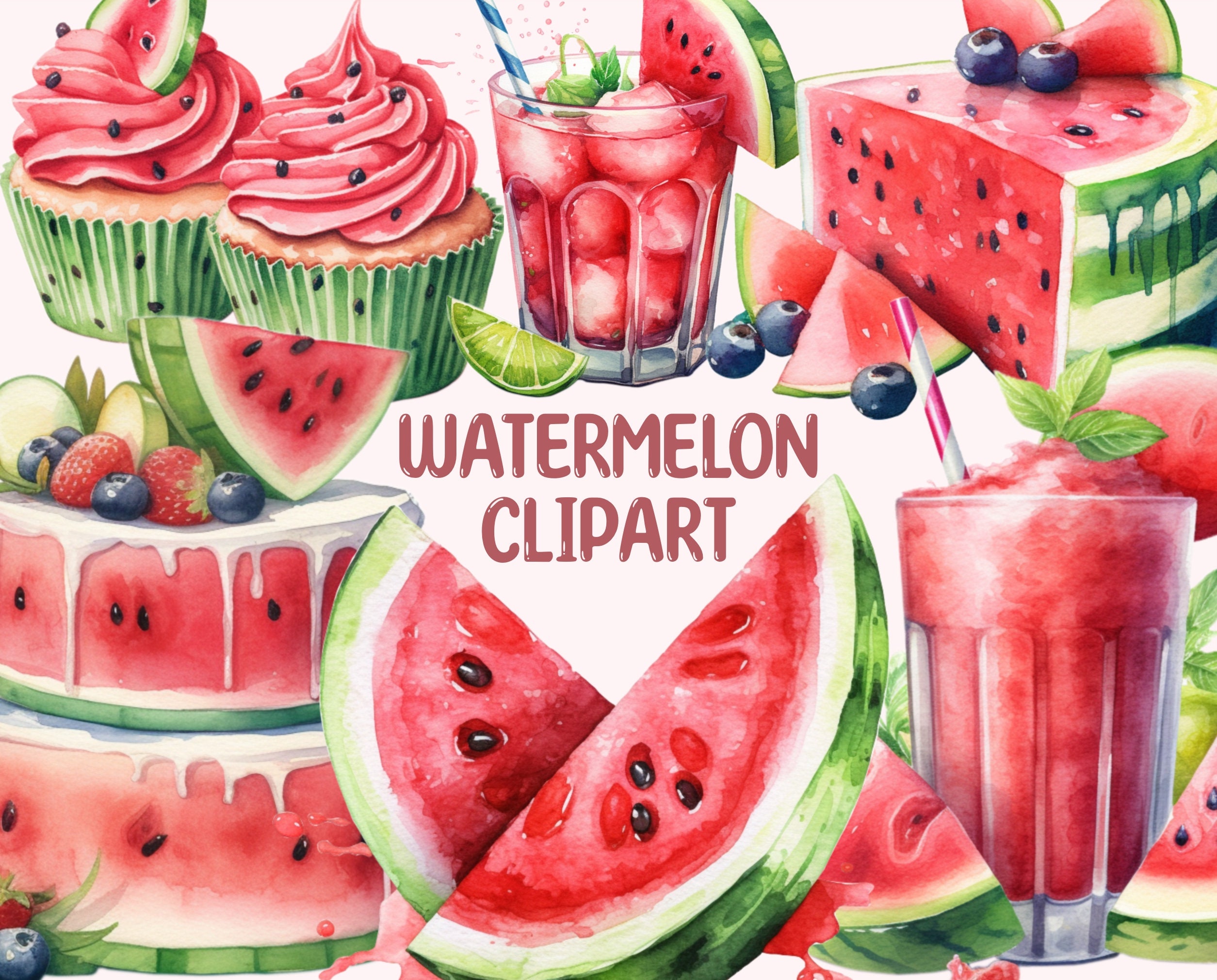 Watermelon Watercolour Clipart Summer Fruit PNG Digital Image Downloads ...