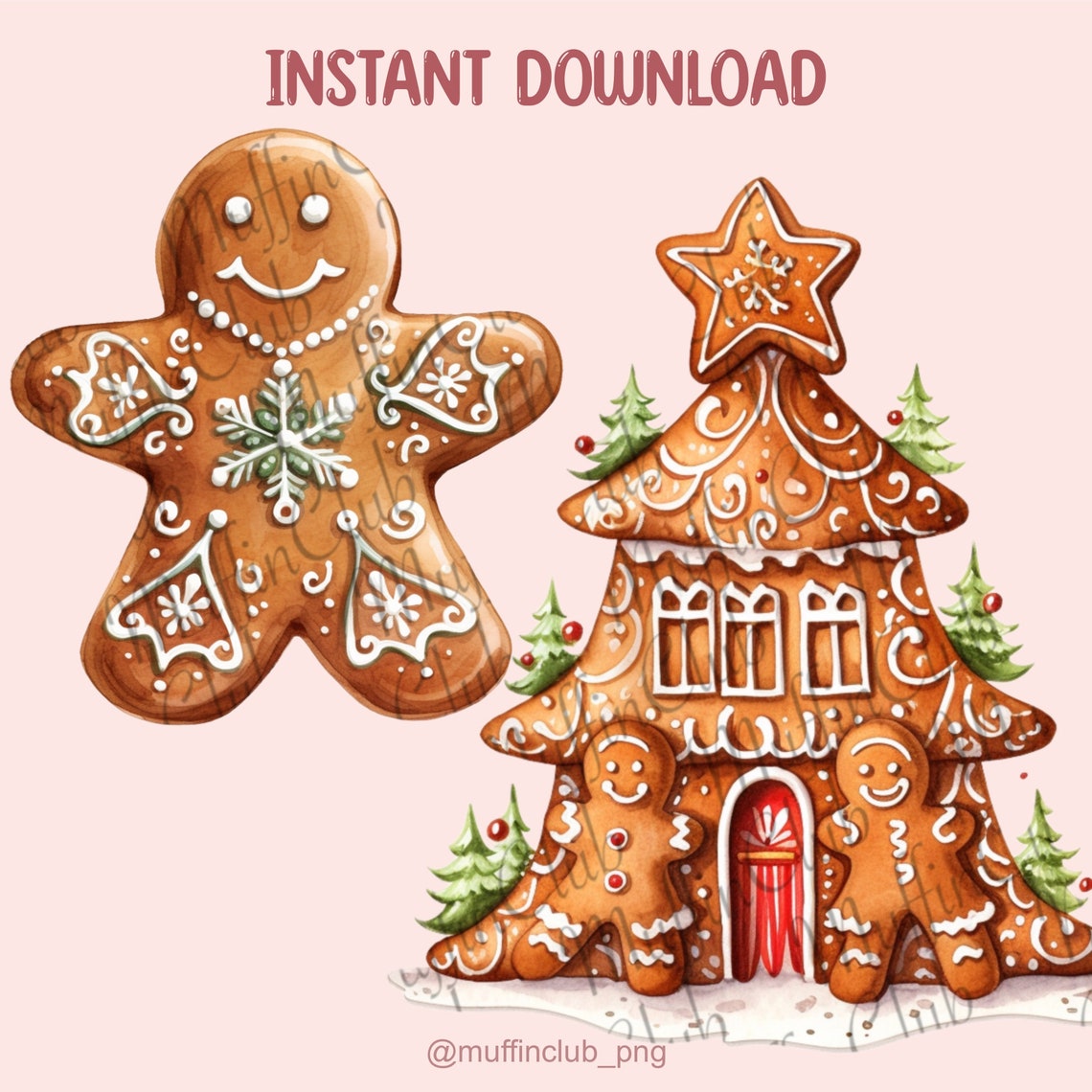 Gingerbread Christmas Watercolour Clipart. Christmas Cookie PNG Digital ...