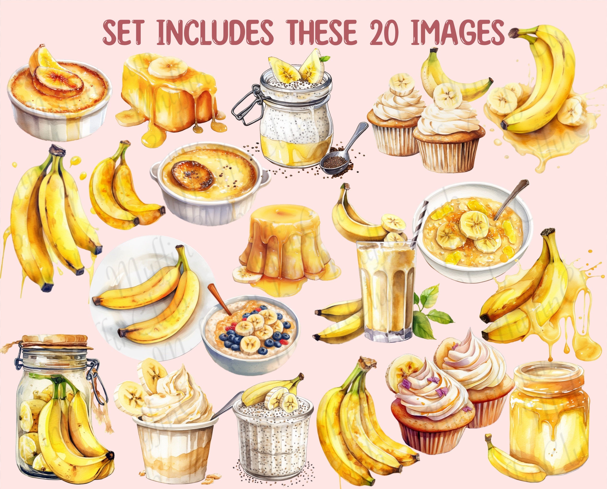 Watercolour Banana Clipart Summer Fruit PNG Digital Image Downloads for ...