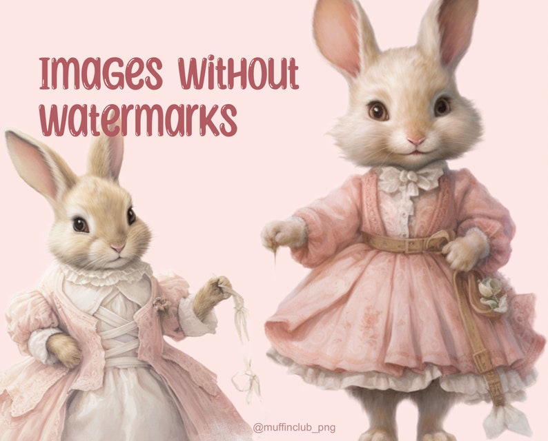 Watercolour Pink Rabbits Clipart, Fairytale Bunny PNG Digital Image ...
