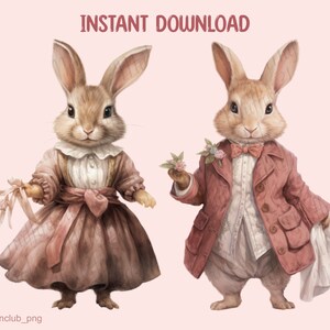 Watercolour Rabbits in Clothes Clipart, Animal Digital Prints, PNG ...