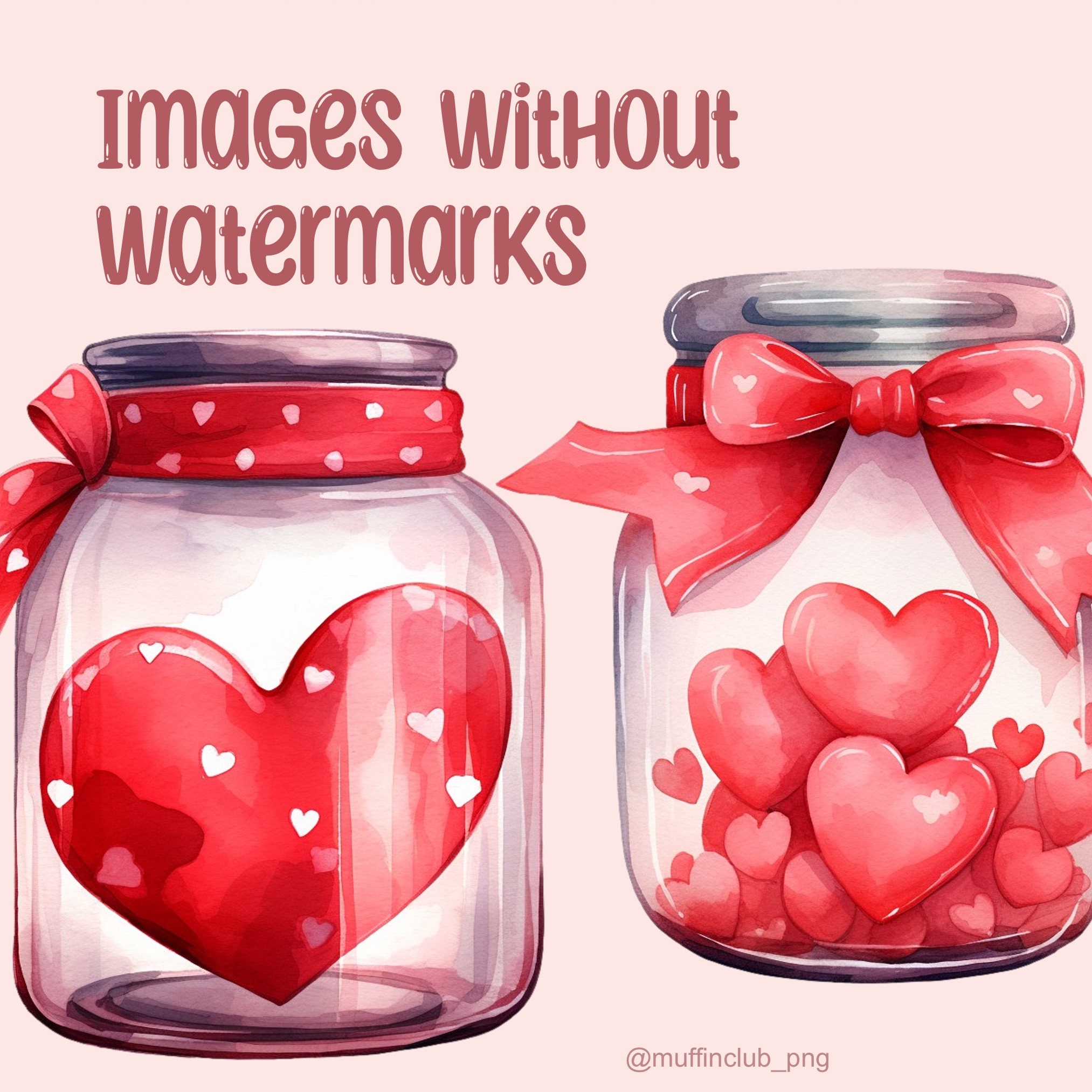 Watercolour Jars With Hearts Clipart, Vintage Valentines PNG Digital ...