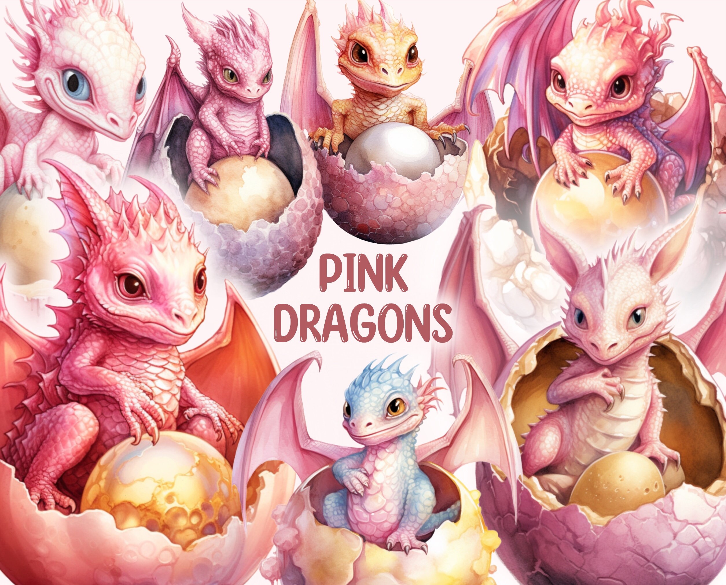 Dragon Watercolour Fantasy Clipart Pink PNG Digital Image - Etsy