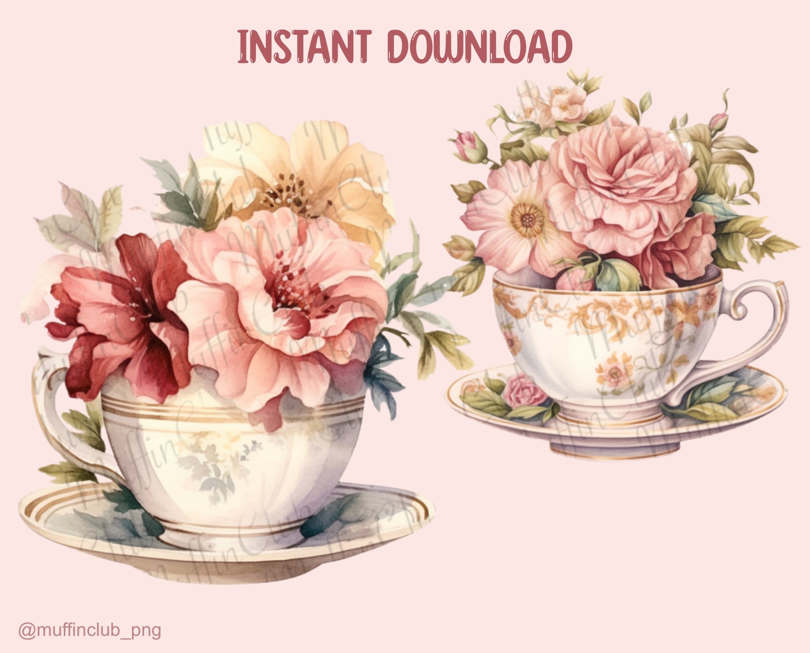 Watercolour Cup With Flowers Clipart, Fairytale Cups PNG Digital Image ...