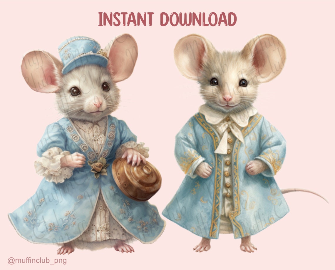 Watercolour Little Blue Mouse Clipart - Fairytale Mice PNG Digital ...