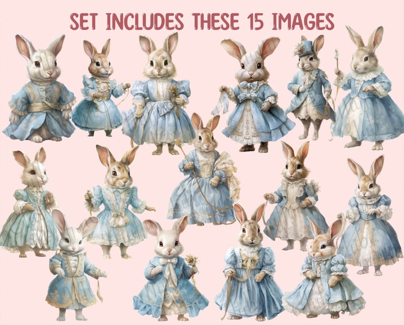 Watercolour Blue Rabbits Clipart Fairytale Bunny PNG Digital - Etsy