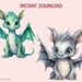 Watercolour Cold Dragons Clipart, Fairytale Dragons PNG Digital Image ...