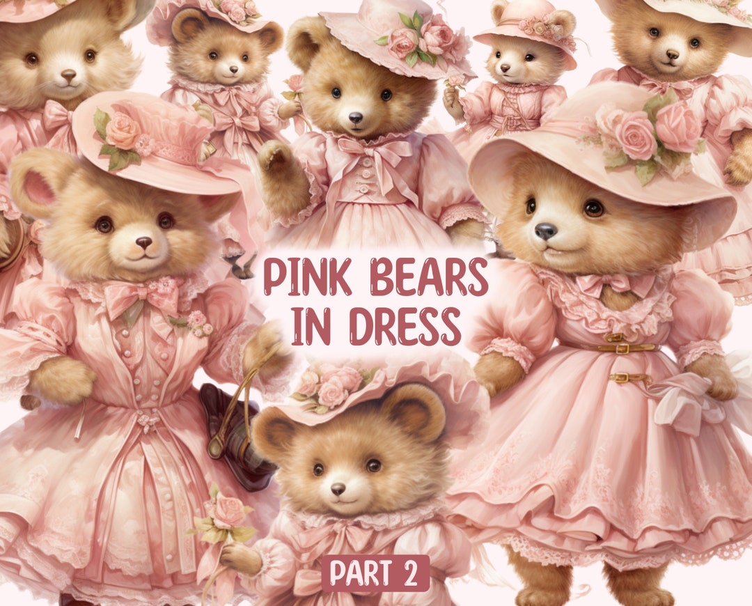 Watercolour Pink Bear Clipart, Bears Lady PNG Digital Image Downloads ...