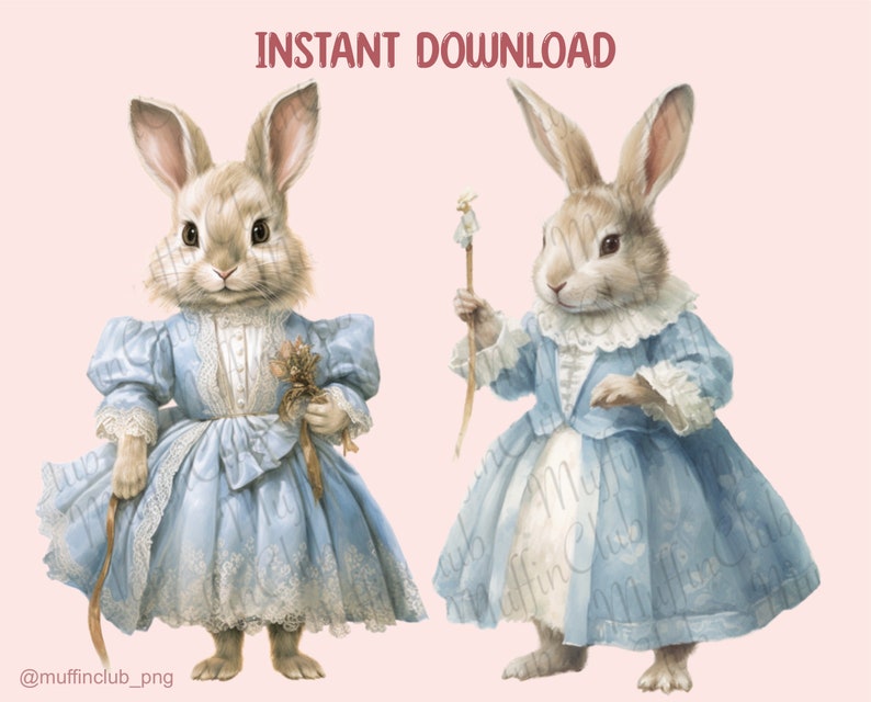 Watercolour Blue Rabbits Clipart Fairytale Bunny PNG Digital - Etsy