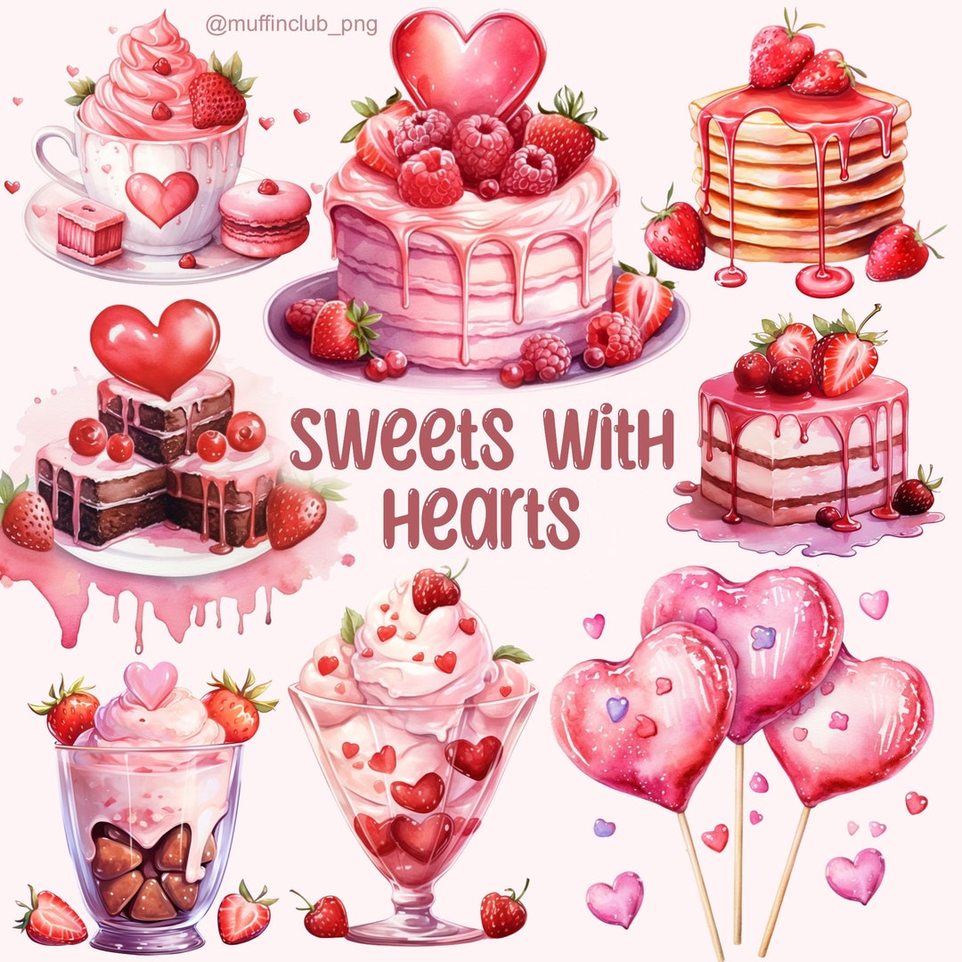Sweets With Hearts Clipart, Valentines Day PNG Digital Image Downloads ...