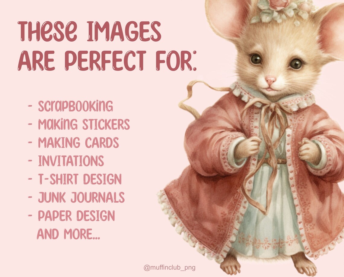 Watercolour Little Pink Mouse Clipart, Fairytale Mice PNG Digital Image ...
