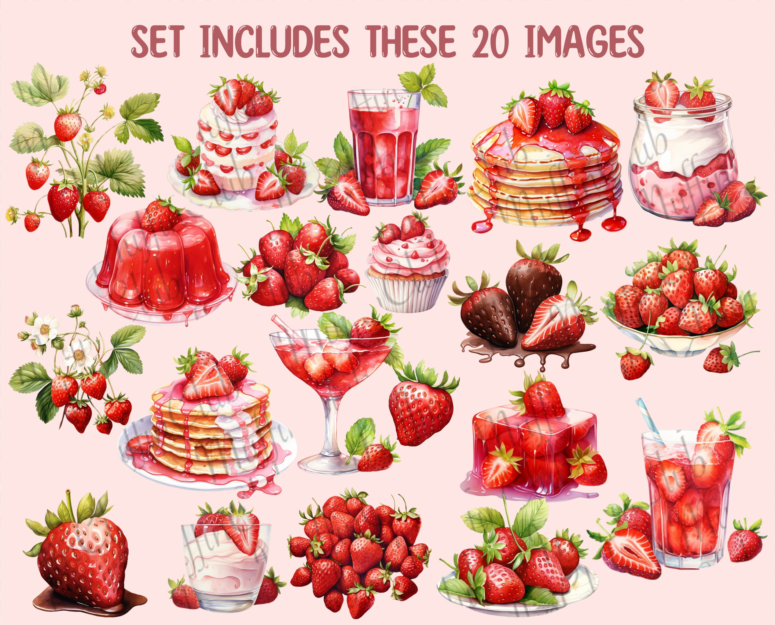 Watercolour Strawberry Clipart,red Fruits PNG Digital Image Downloads ...