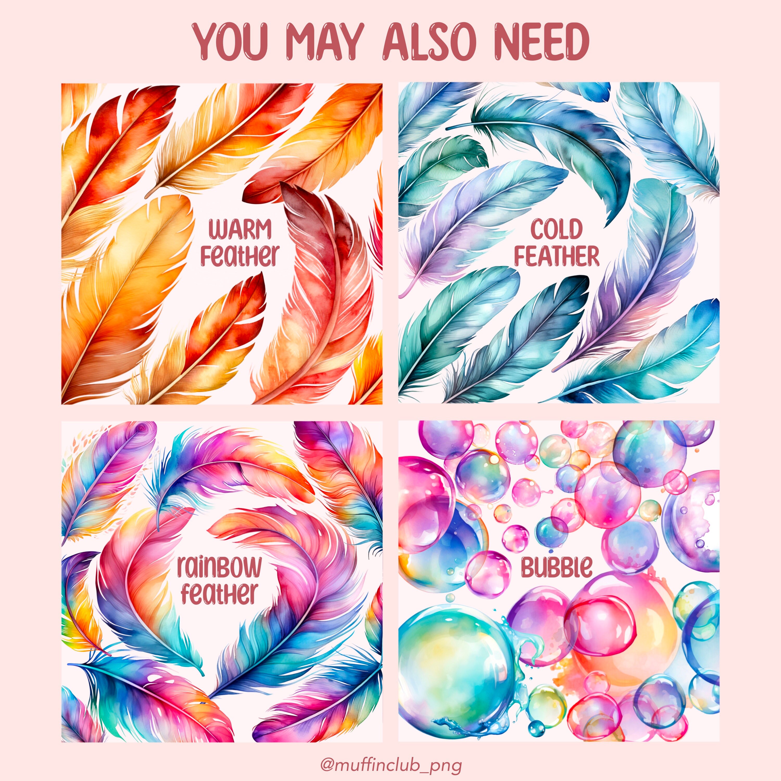 Watercolor Feather Clipart Rainbow Set Digital Scrapbooking Commercial ...