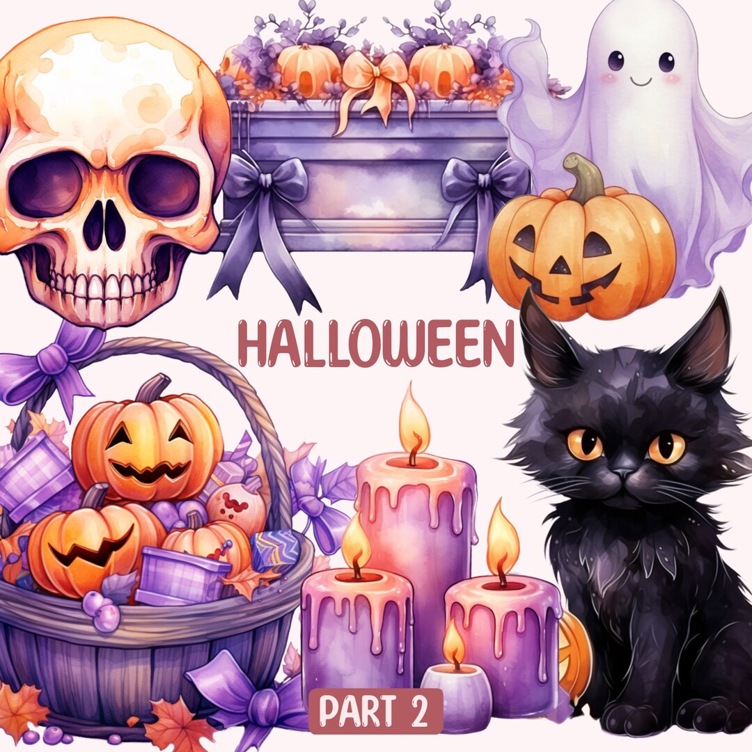 Halloween Clipart Watercolour Bundle PNG Digital Image. Clipart Ghosts ...
