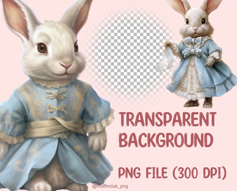 Watercolour Blue Rabbits Clipart Fairytale Bunny PNG Digital - Etsy