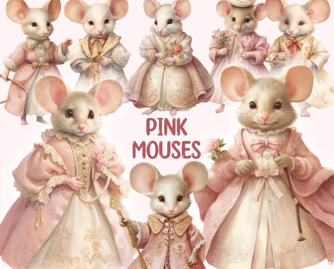 Watercolour Pink Mouses Clipart, Fairytale Mouse PNG Digital Image ...