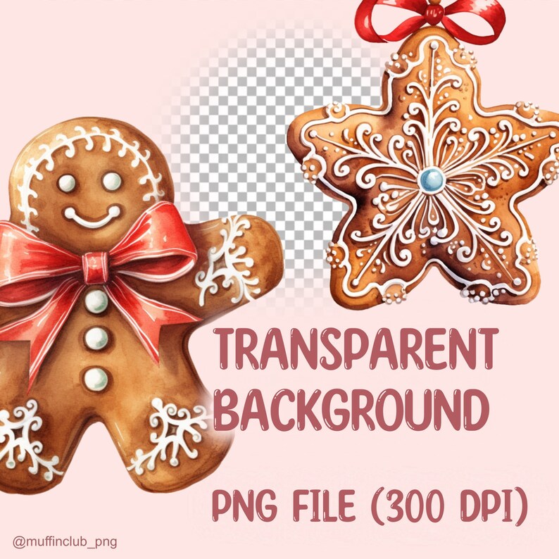 Gingerbread Christmas Watercolour Clipart. Christmas Cookie PNG Digital ...