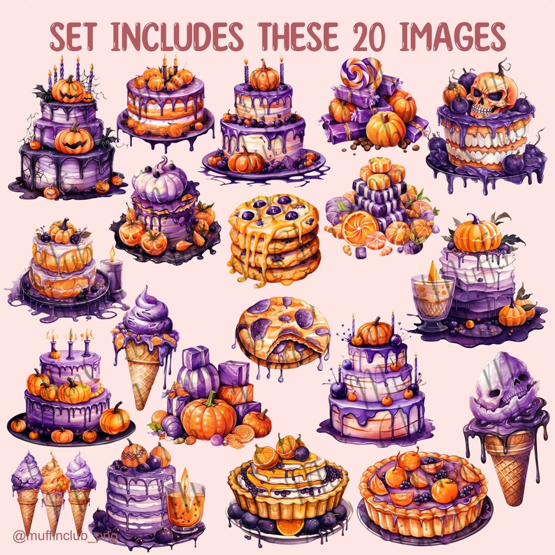 Halloween Sweets Pumpkin Clipart, Watercolor Halloween Cupcake Clipart ...