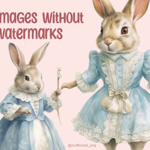 Watercolour Blue Rabbits Clipart, Fairytale Bunny PNG Digital Image ...