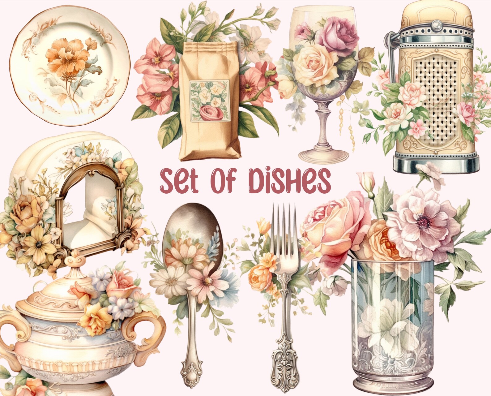 Watercolour Interior Dishes Clipart, House Furniture PNG Digital Image ...